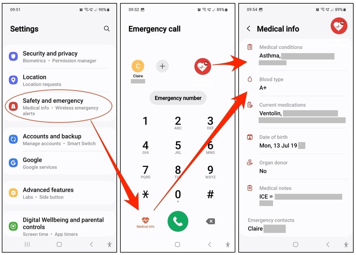 Setting Emergency Contacts and Medical Info on Android devices